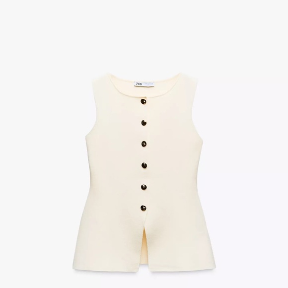 Zara | Tops | Zara Basic Knit Gold Button Vest Ecru Size S Brand New ...